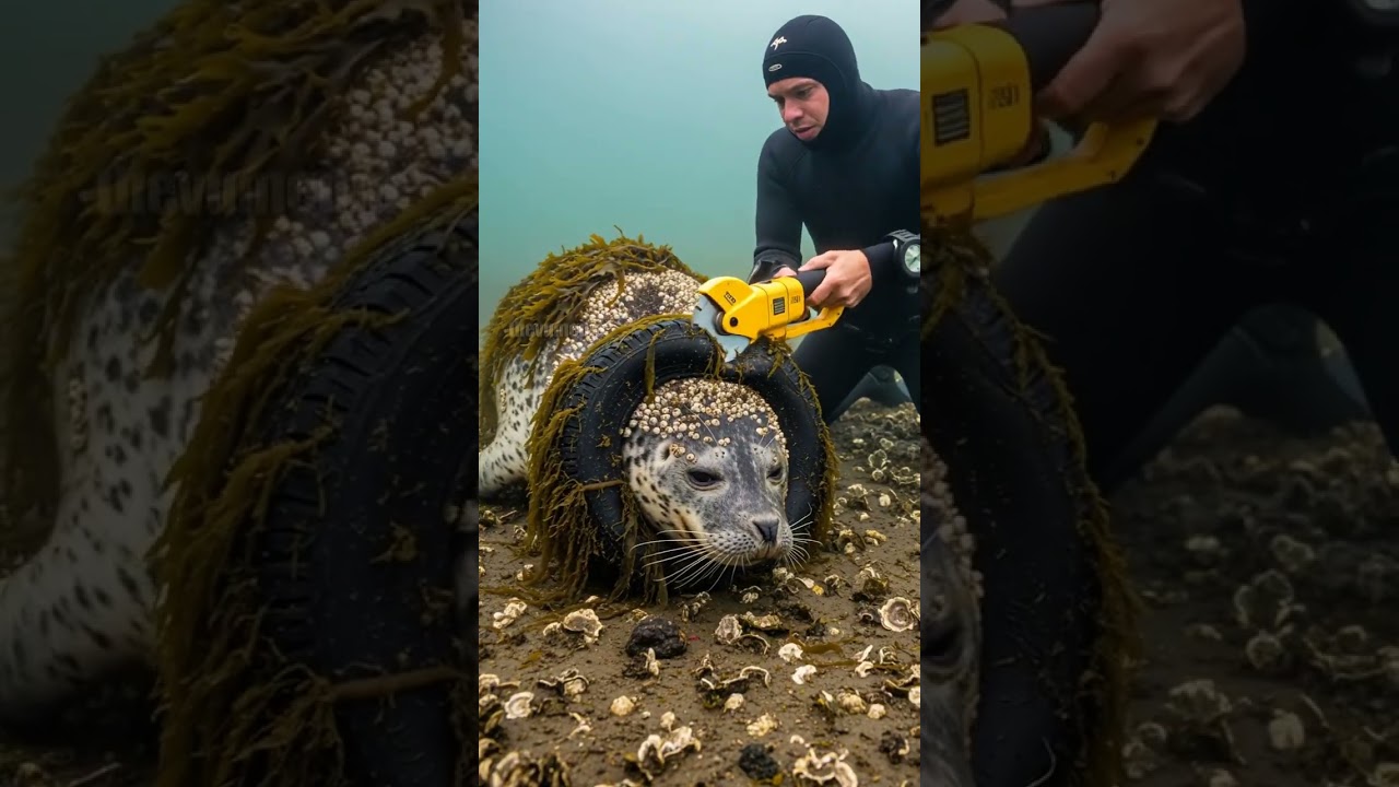 Scuba Diver Saves Stranded Seal from Entrapment! #rescue #animals #wildlife
