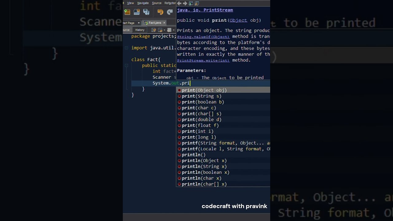 Finding Factorial Number Using For Loop in Java  #code #progamming #shorts