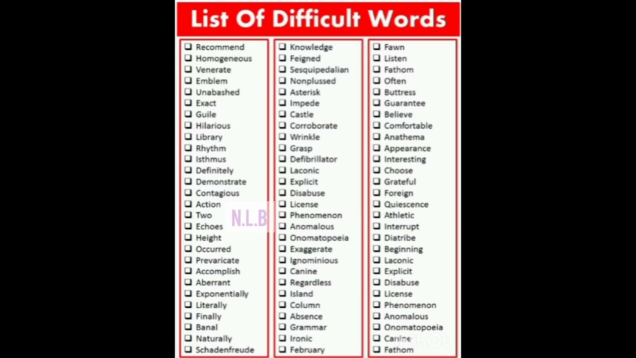 English # List of Difficult Words # 182