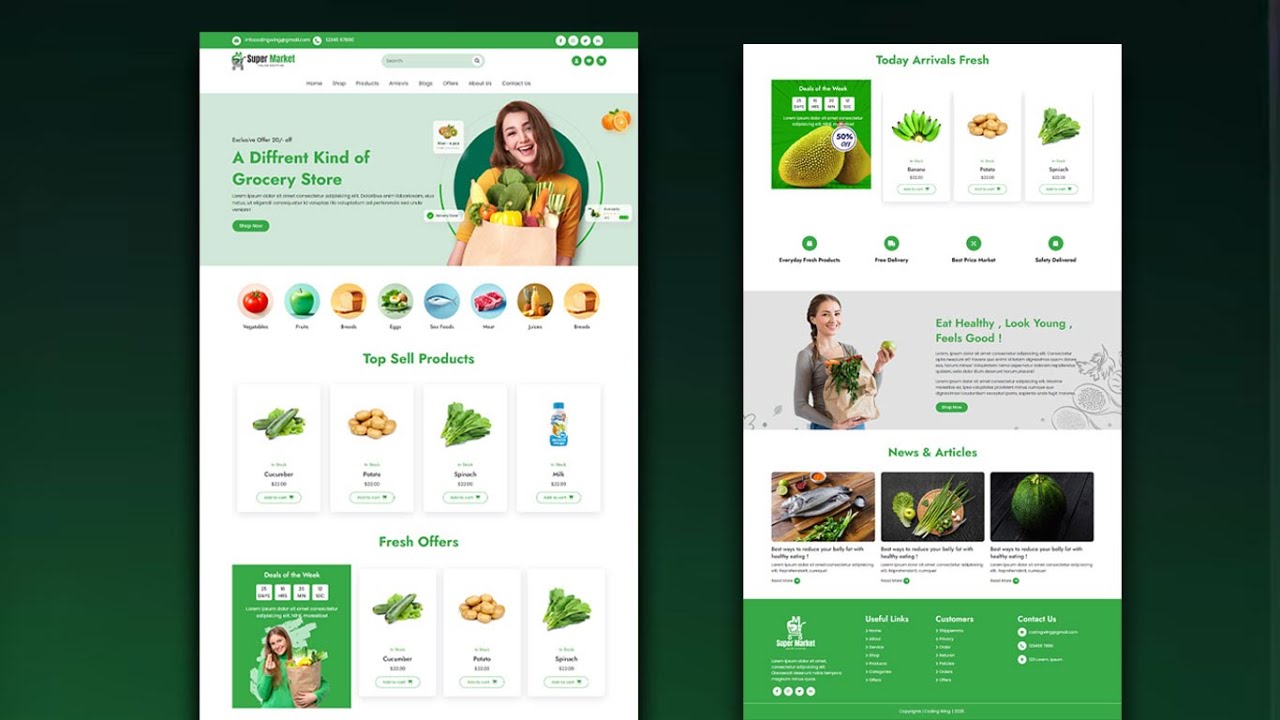 Create a Grocery Store Website Design Using HTML, CSS & JavaScript | Step by Step