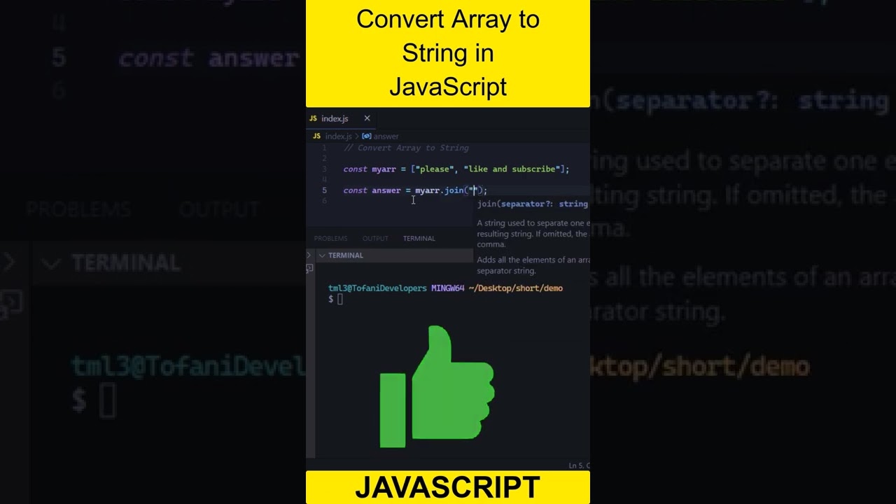 convert array to string in javascript 🔥 #shorts #javascript #programming