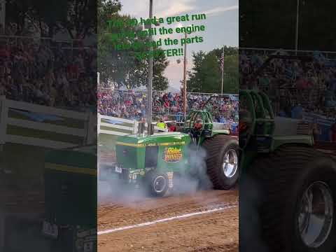 John Deere Engine let’s go and the parts SCATTER!! #tractorpulling #johndeere