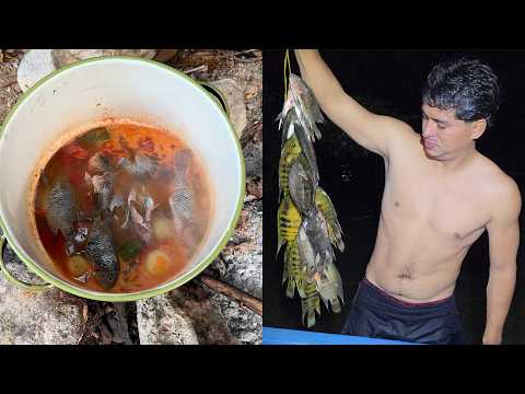 Fishing and cooking mojarras among large rocks and reefs