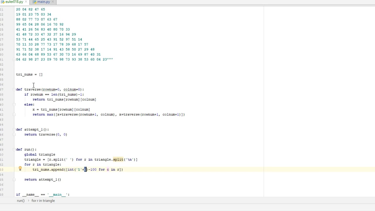 Euler and Python! Ep 018 -  Maximum path sum I