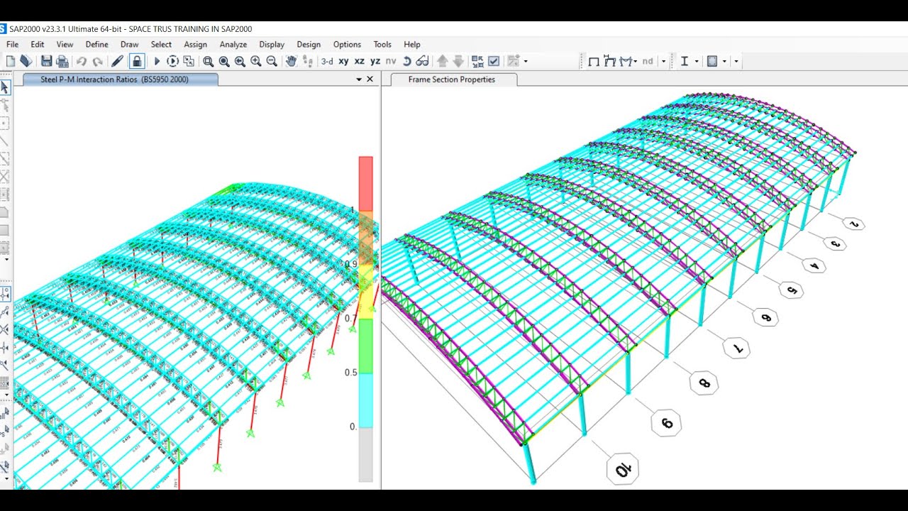 Design and analysis of a curved 3D Space truss in SAP2000 (In 1hour).
