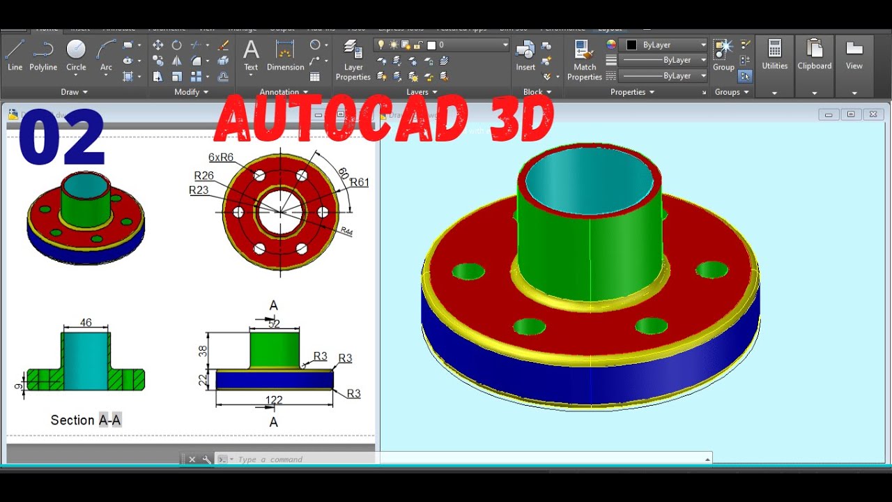 AutoCAD 3D Tutorial Exercise #02-Machine componment