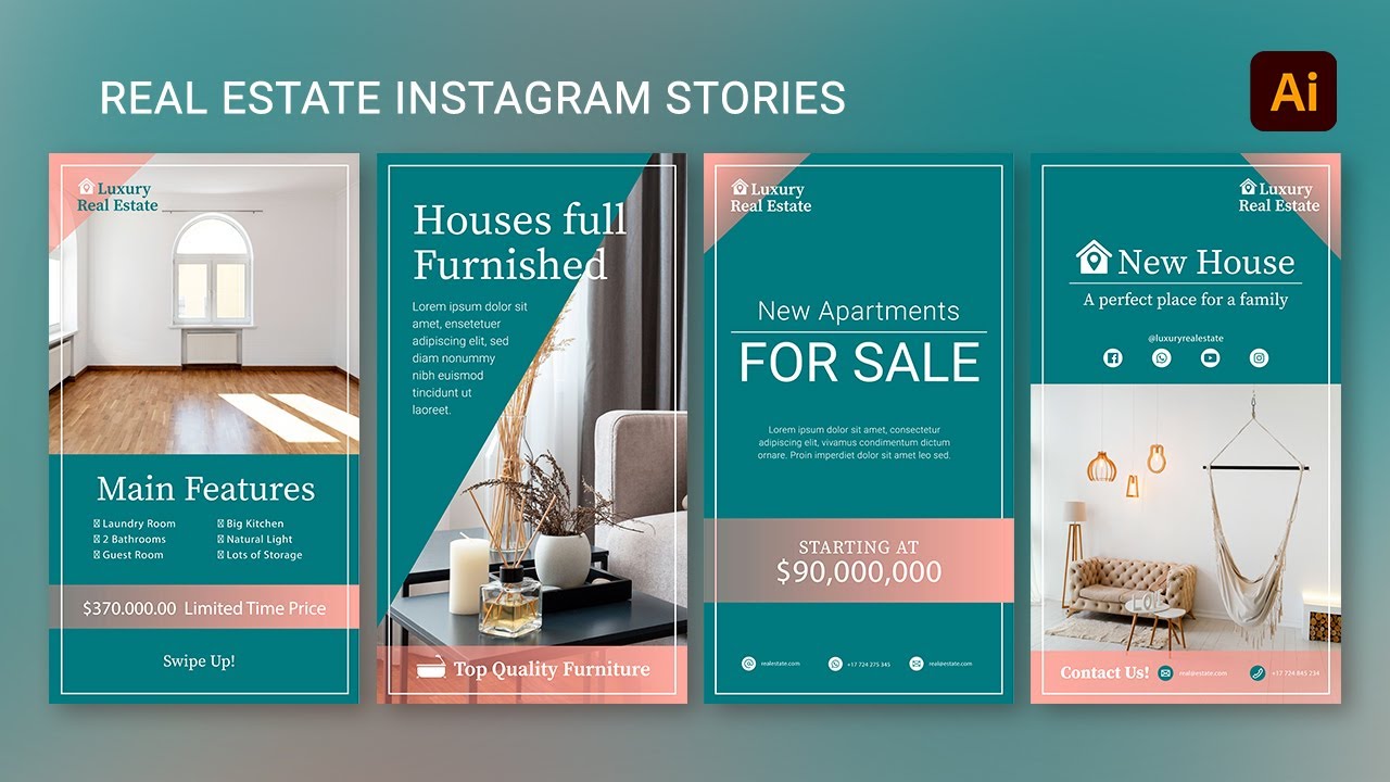 Real Estate Instagram Stories Design in Adobe Illustrator