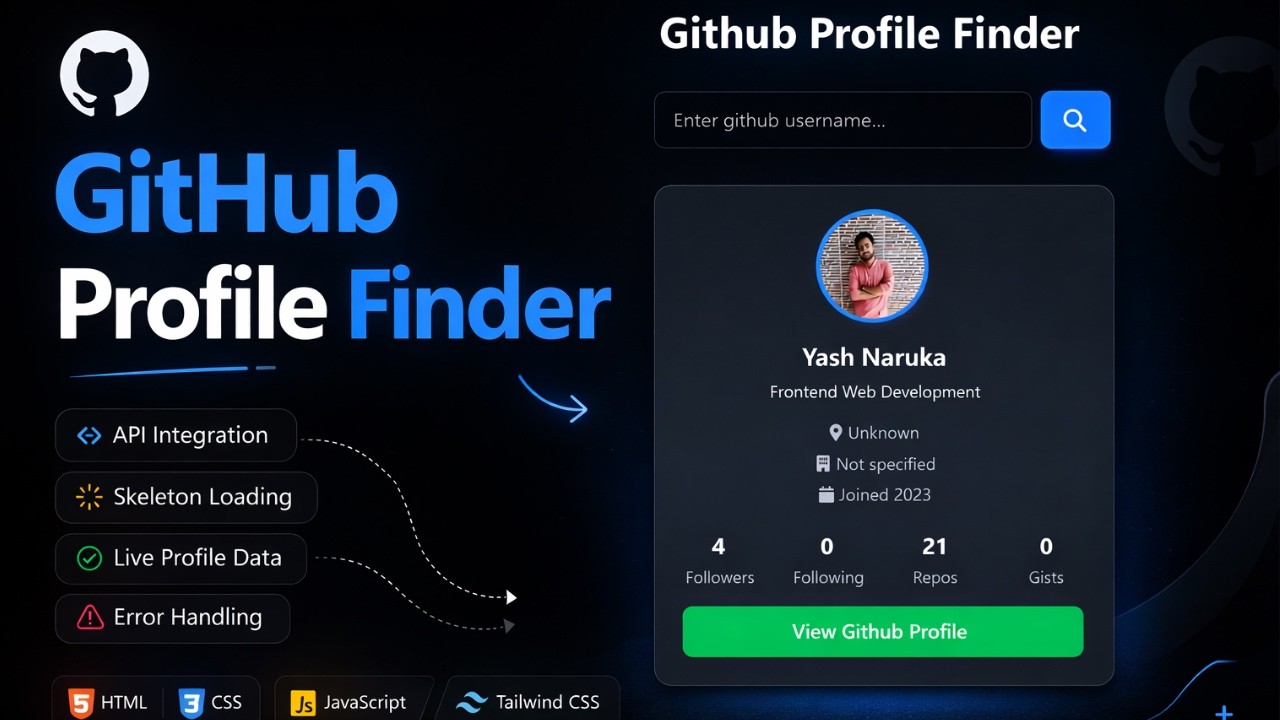 GitHub Profile Finder Project 🚀 | JavaScript OOP Project with API | Full Tutorial #webdevelopment