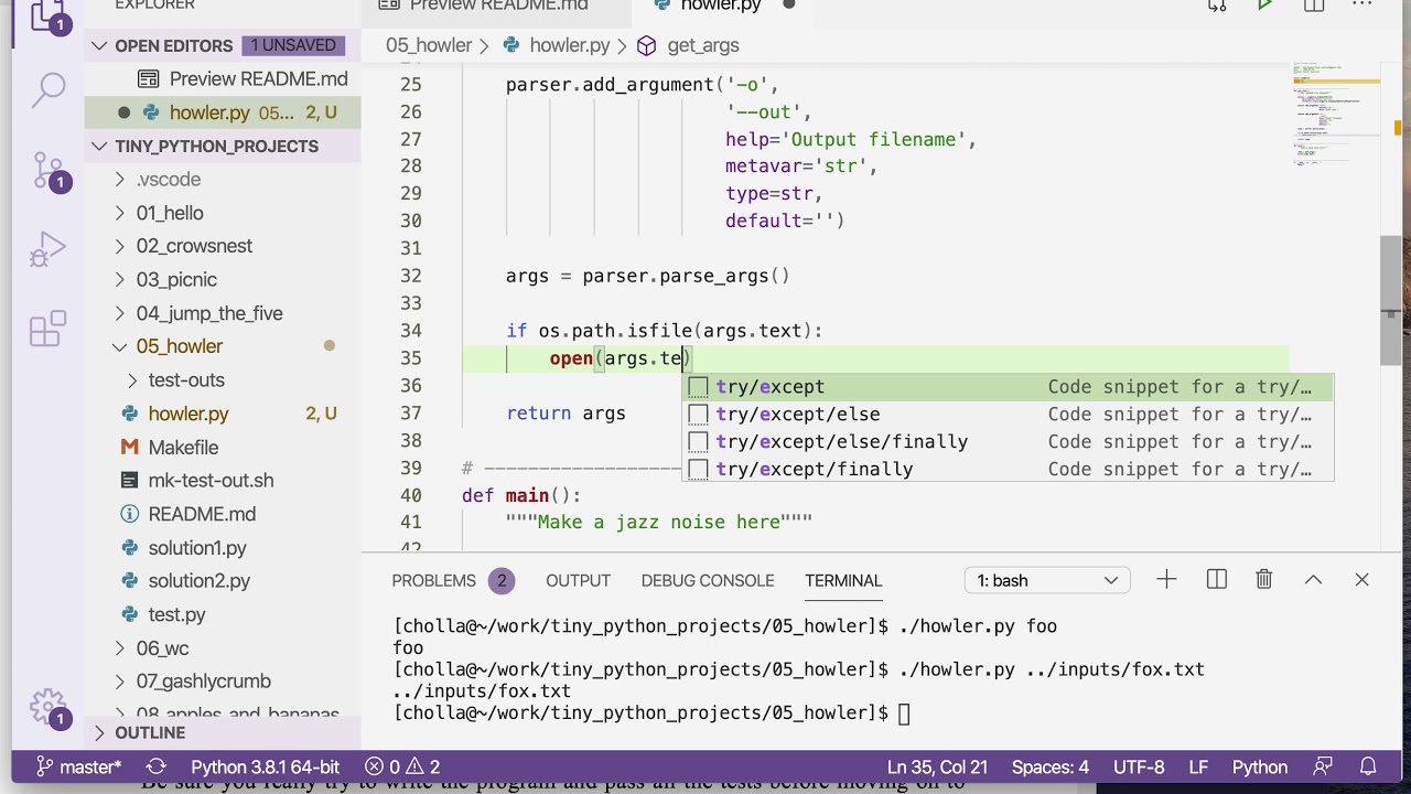 Tiny Python Projects: Ch 5 Pt 4 (Getting started writing)