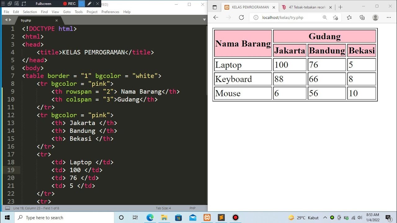 TUTORIAL CARA MEMBUAT TABEL DI HTML - HTML (TABEL) #css #html #htmlcss #htmltutorial #csstutorial