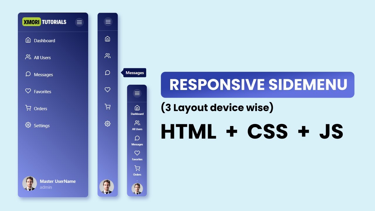 Responsive Sidebar with CSS JS HTML [ @xmoritutorials  ] | Dashboard Sidebar Menu