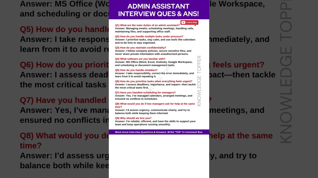 Admin Assistant Interview Questions and Answers | Administrative Assistant Interview Questions