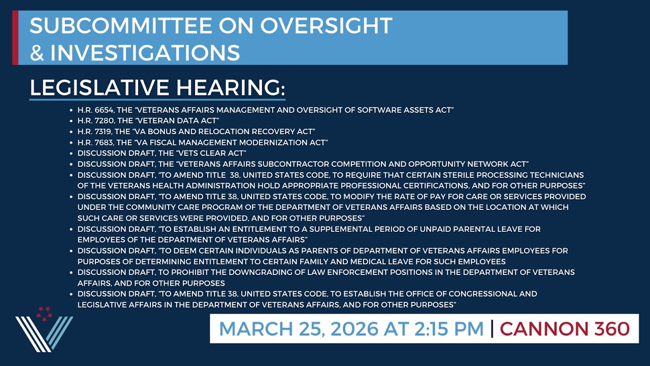 Subcommittee on Oversight and Investigations Legislative Hearing March 25, 2026