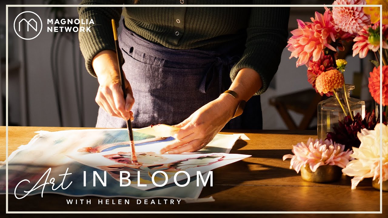 How to Paint Dahlias in Gouache and Stencils Step-by-Step | Art in Bloom  |  Magnolia Network