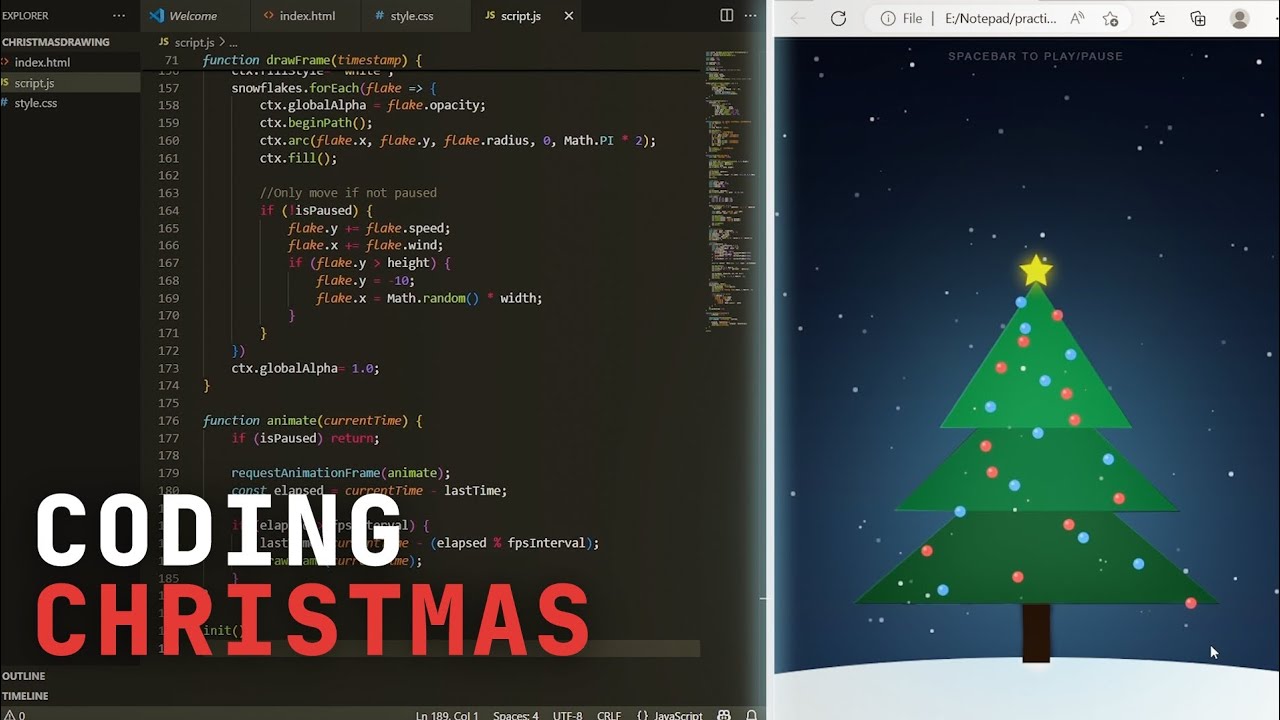 ASMR coding Christmas tree using HTML Canvas and Javascript | No Talking 