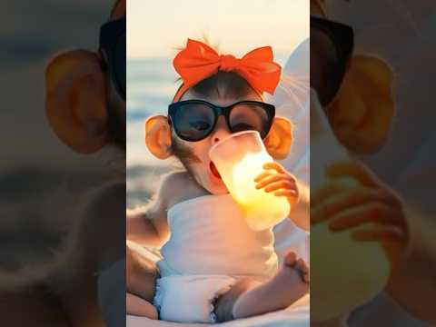 Ya ampun, apa yang baru saja diminum si monyet?! #monyet #imut #monyetkecil #lucu #aiart4m #hewan...