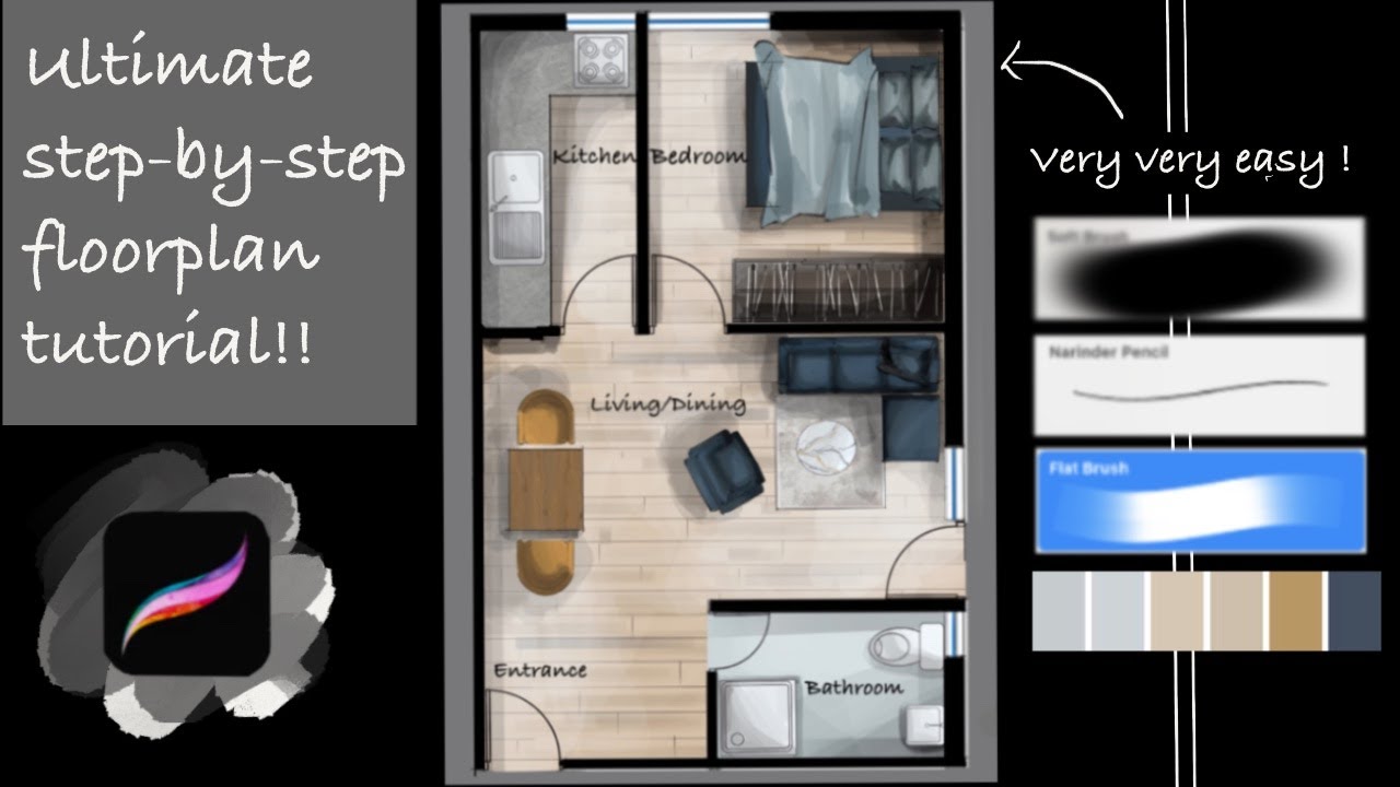 Unbelievably easy 'Floor-plan' rendering | Procreate Tutorial #art