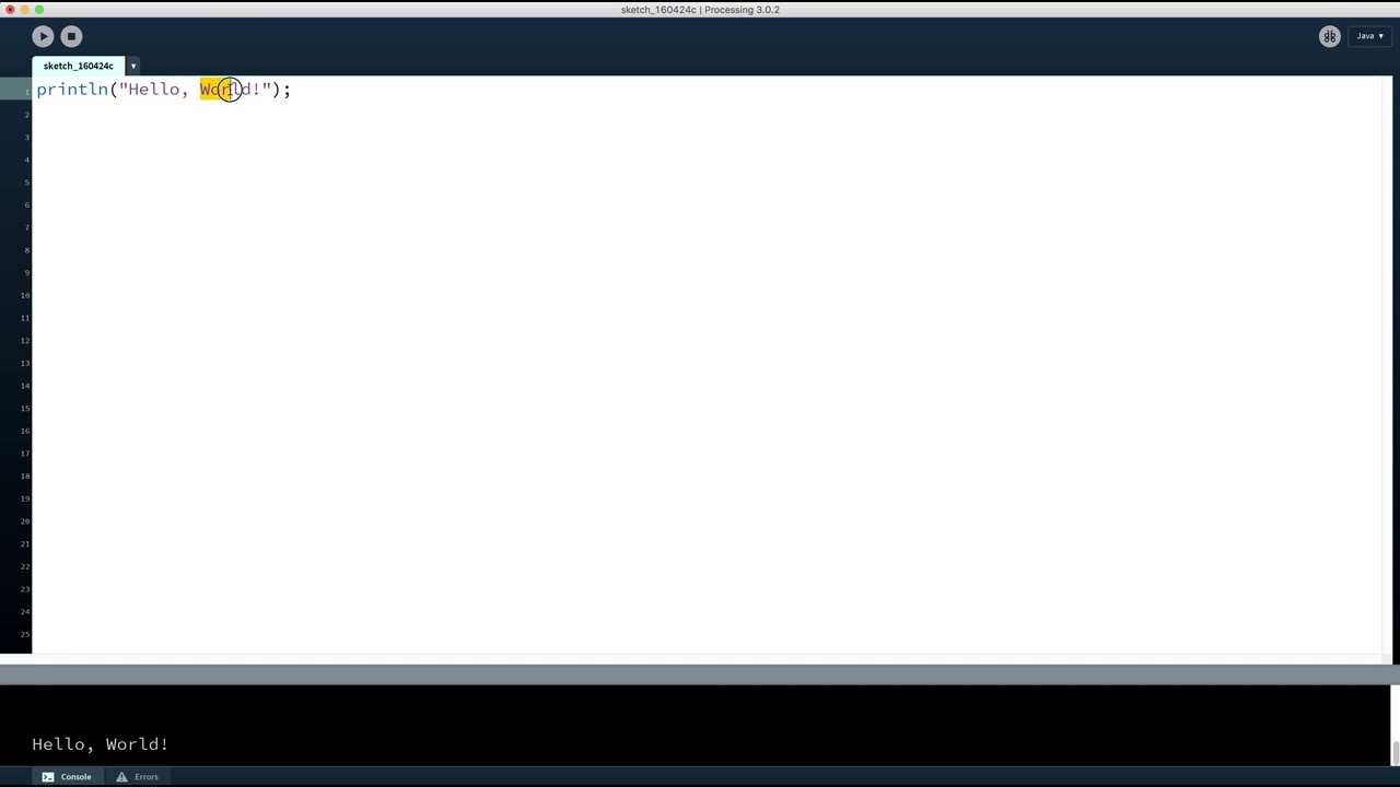 Writing your first program in Processing (Hello, World!)