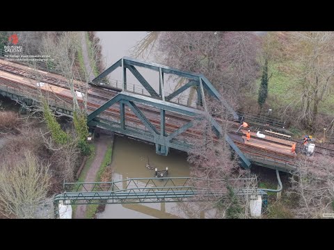 Drone footage of vital rail engineering work closing the North Downs Line from Guildford for 16 days