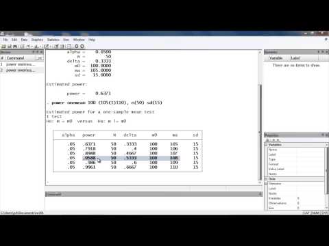 Power calculation for comparing a sample mean to a reference value using Stata®