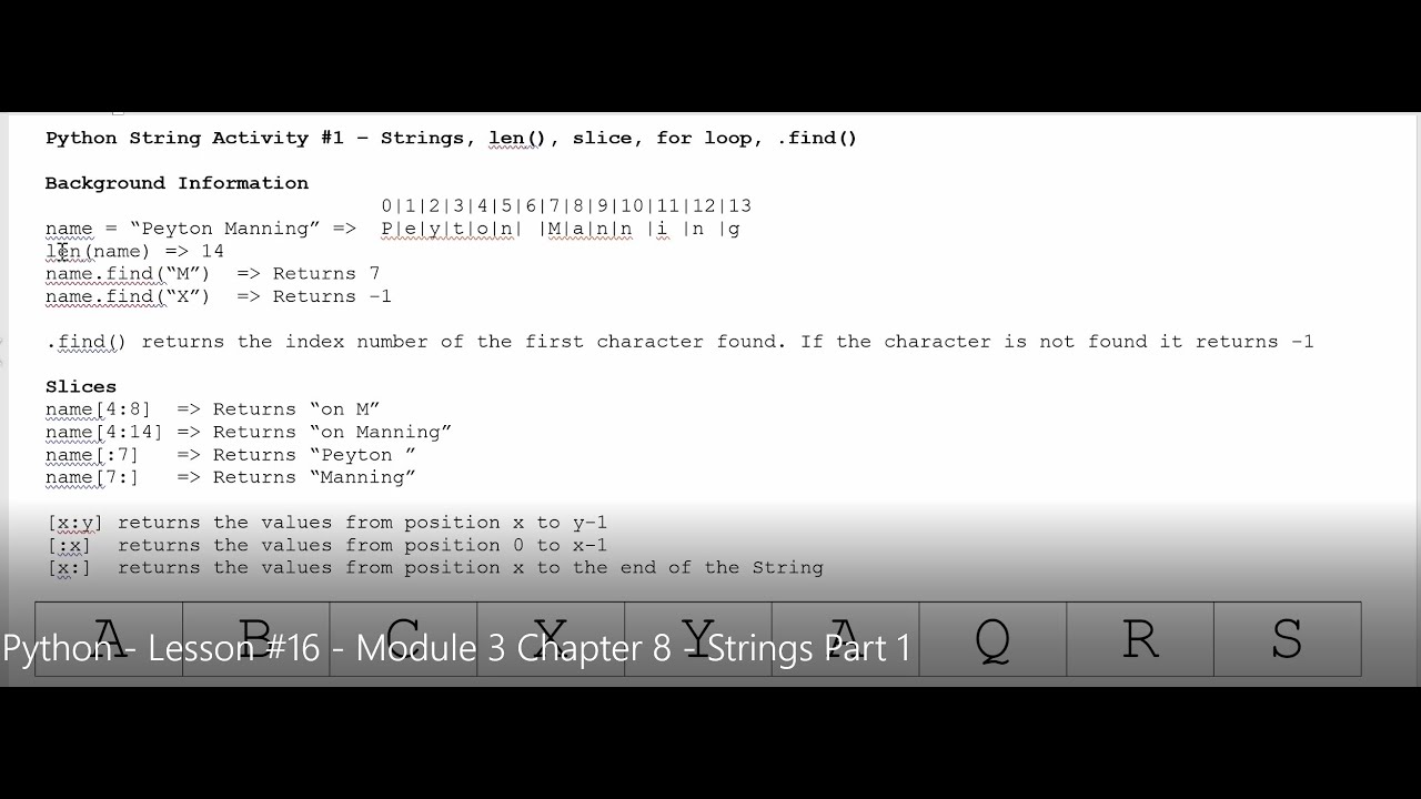 Python - Lesson #16 - Module 3 Chapter 8 - Strings Part 1