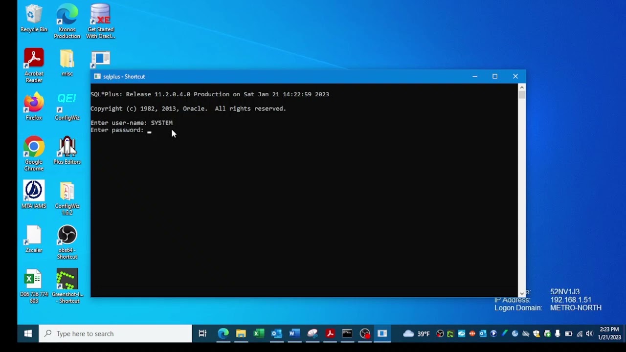 Login to SQL Plus 11g XE