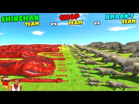 Only REPTILES! SHINCHAN TEAM vs CHOP TEAM vs AMAAN TEAM in Animal Revolt Battle Simulator | Dinosaur