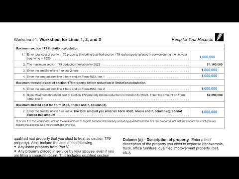 IRS Form 4562 Worksheet 1 walkthrough (Lines 1, 2, and 3)