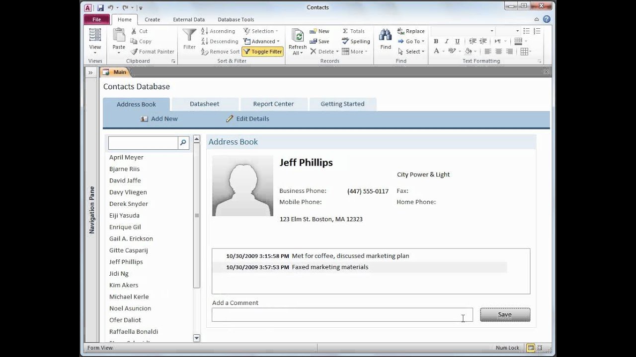 Microsoft Office Access -Use the Contacts Web Database template