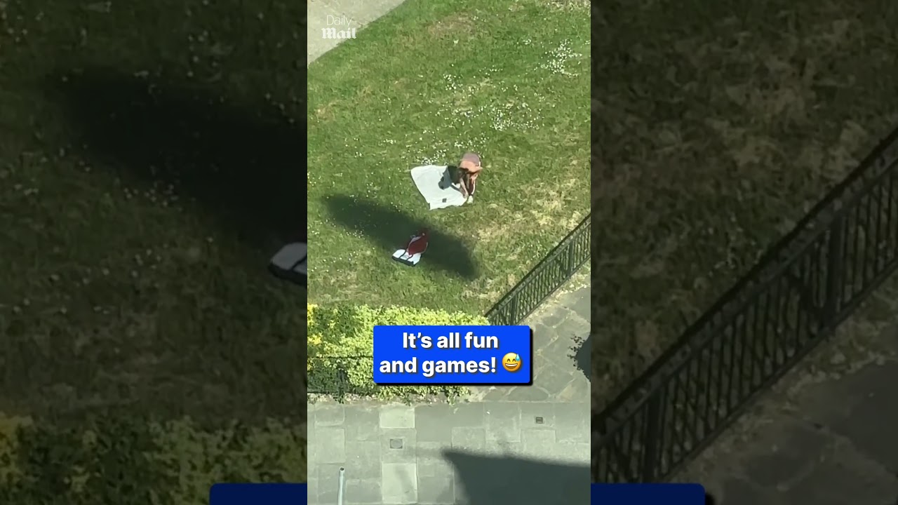 Crane operator messes with sunbather
