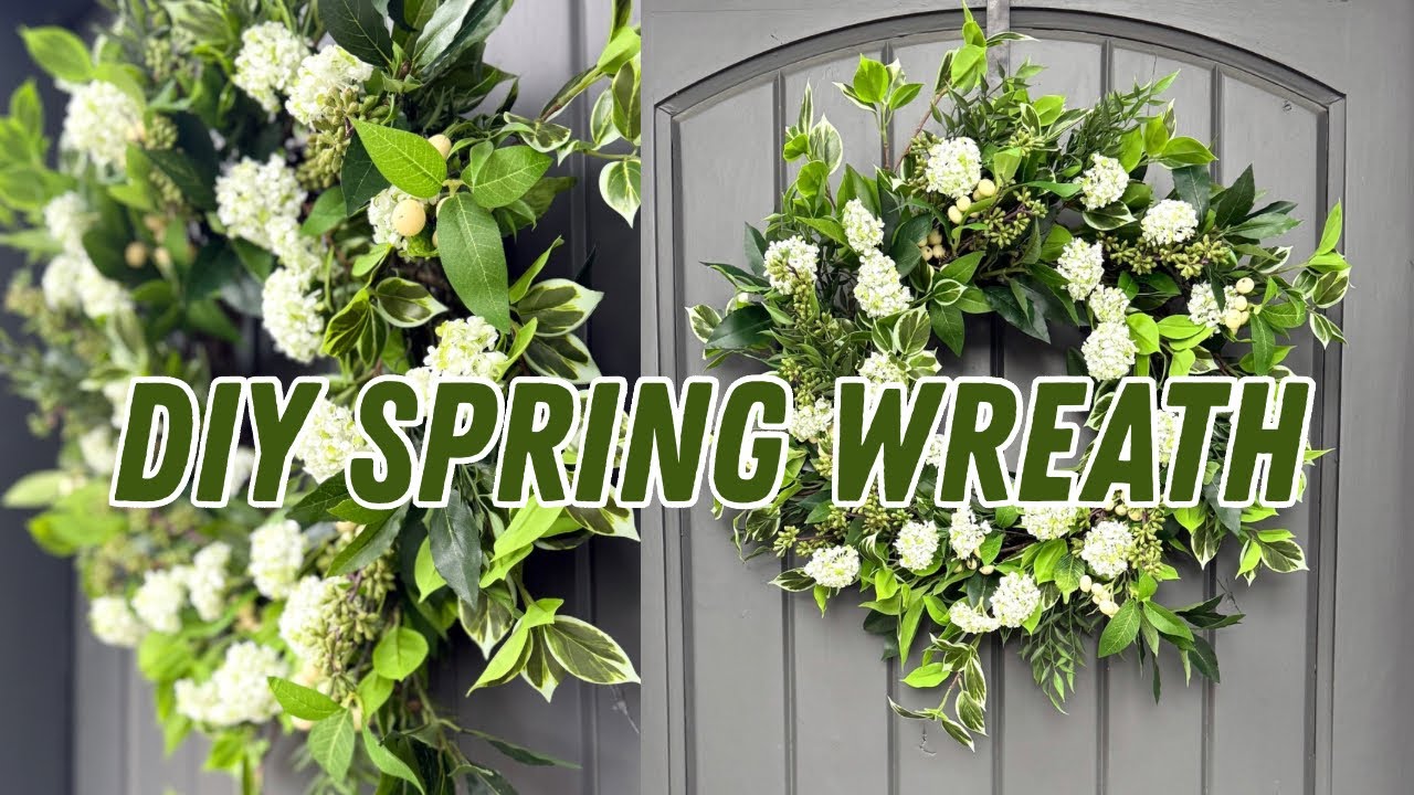 How to make a green spring wreath with faux florals. Step by step wreath tutorial