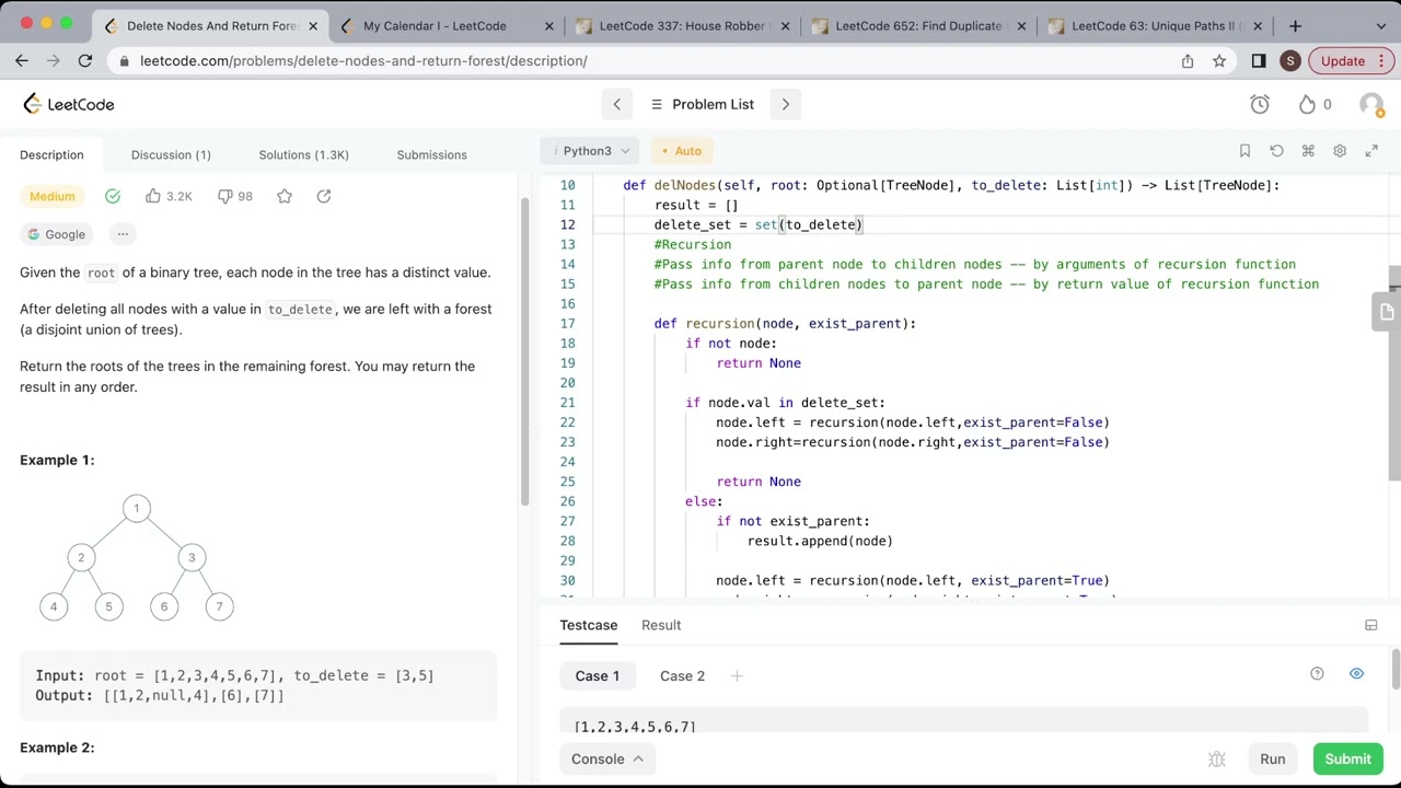 1110 Delete Nodes And Return Forest (Explain Python Recursion Solution)