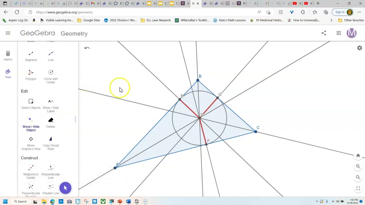 Geogebra construction: Hide Objects tool