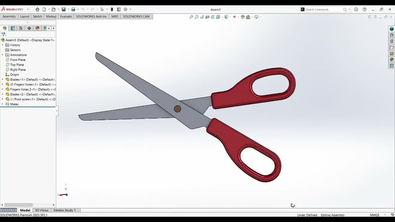 3D Modeling and assembly of scissors | Solidworks