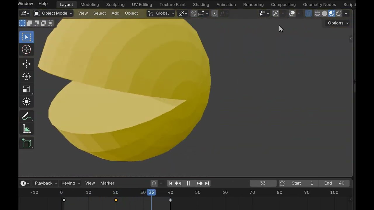 pacman 3d en blender con huesitos animado