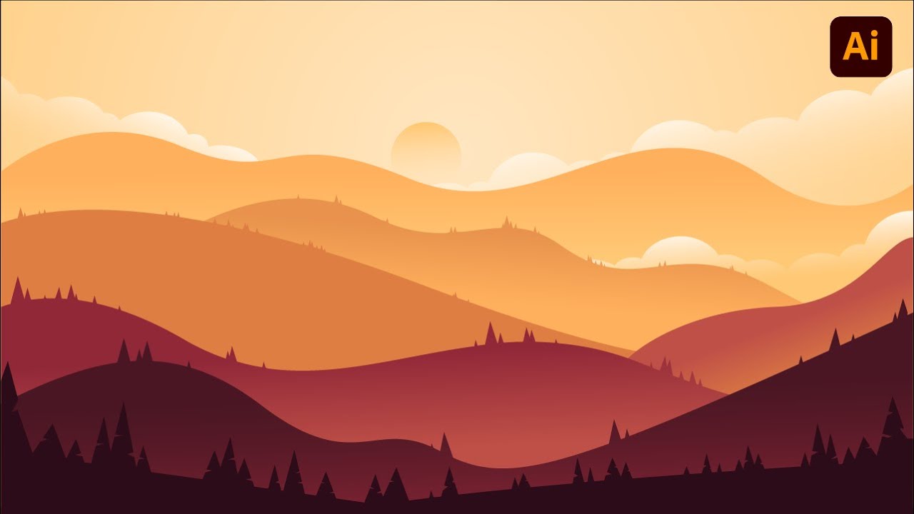 MOUNTAINS UNDER EVENING SKY | Adobe Illustrator CC Speed Art Tutorial
