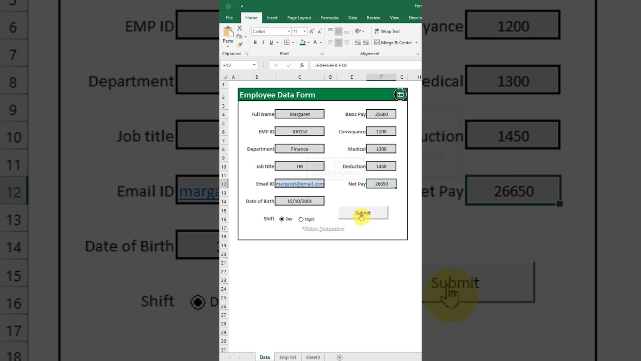 Data form with submit button 🔥 Excel tutorials #Excel #exceltips #exceltutorials