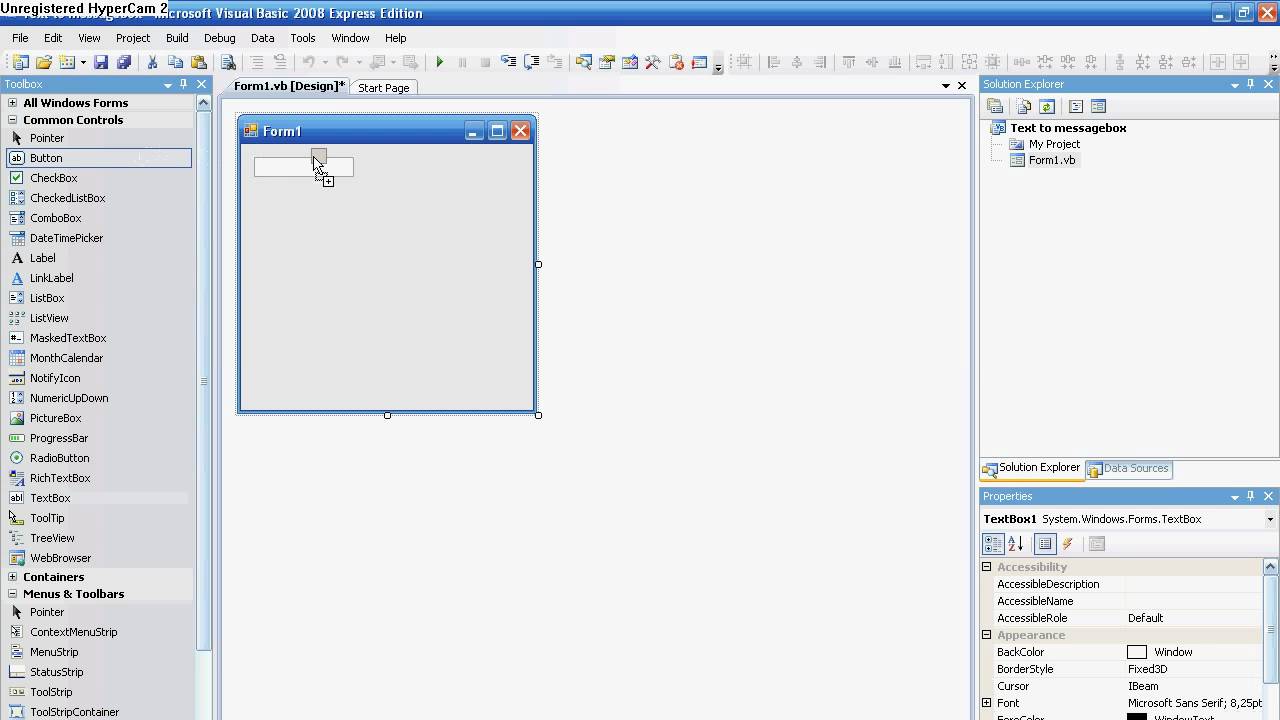 Visual Basic 2008 Express Edition Tutorial: Text to messagebox