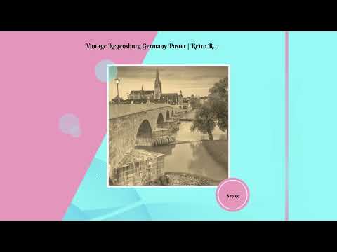 Vintage Regensburg Germany Poster | Retro Regensburg Bridge Sepia Print | Regensburg Wall Art Hom...