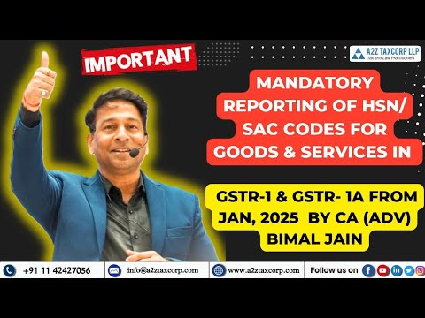 Mandatory Reporting of HSN/ SAC codes for Goods & Services in GSTR-1 & GSTR- 1A from January, 2025