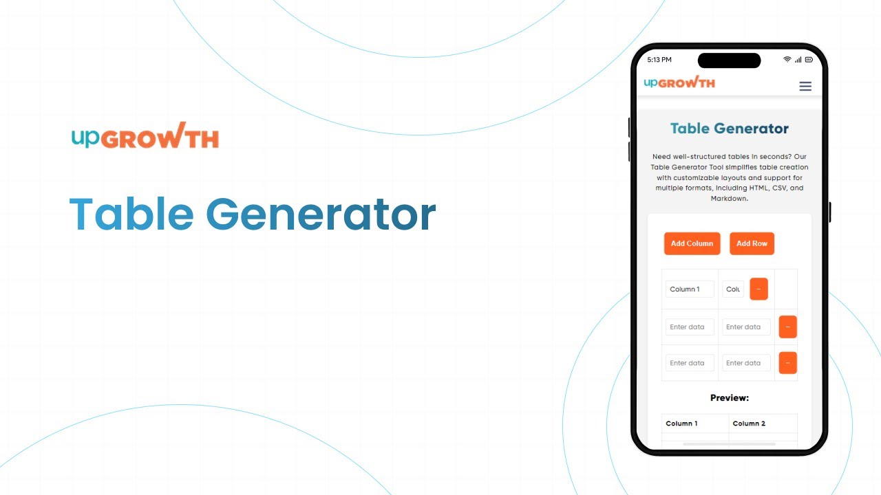 upGrowth Table Generator Tool | Create HTML Tables in Seconds
