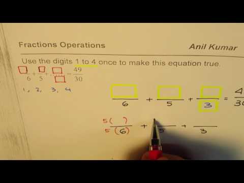 Use digits 1 to 4 once to make fraction equation true a/6 + b/5 + c/d = 49/30