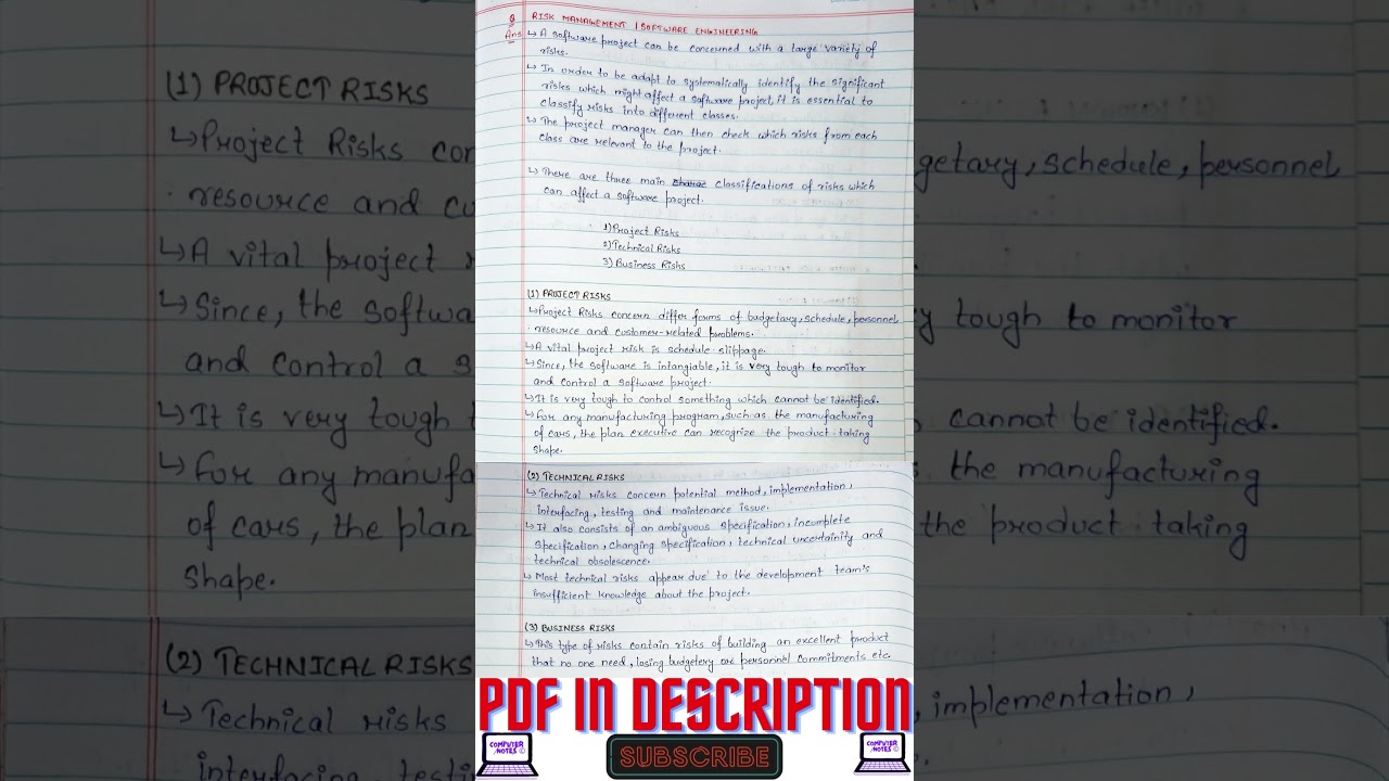 (PDF) RISK MANAGEMENT | SOFTWARE ENGINEERING #softwareengineering #computerscience #bca #pdf