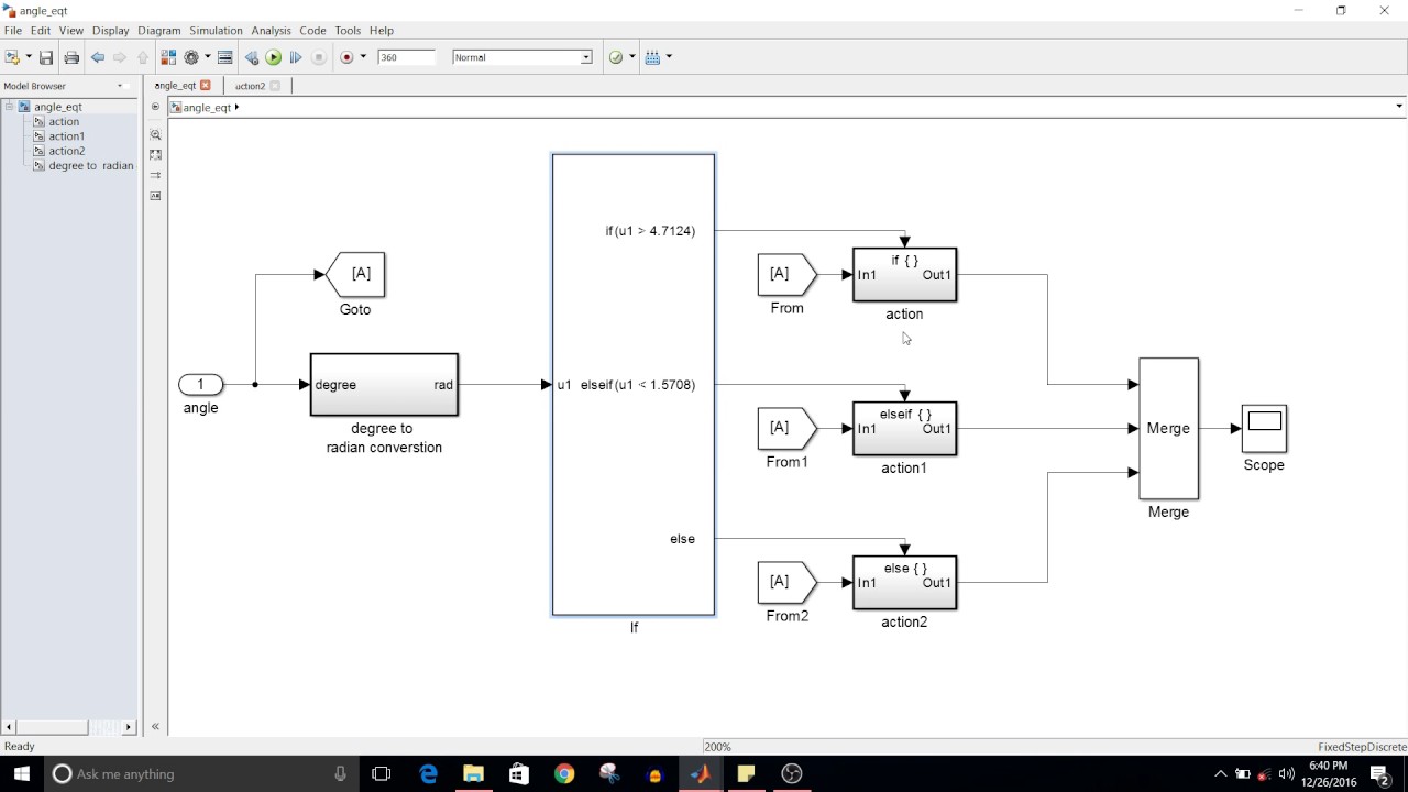 Simulink Tutorial - 14 - If elseif else | Query - Angle Problem | In Simulink