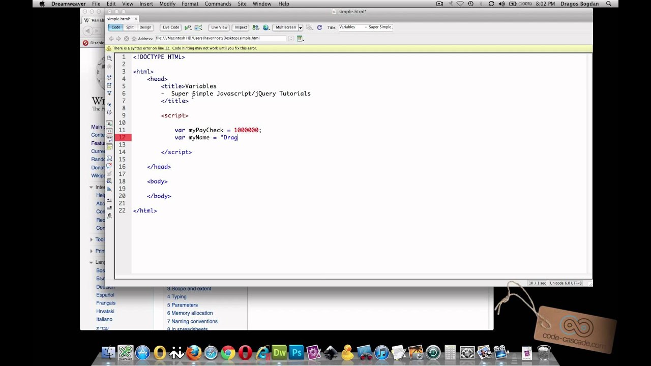 INTRO to VARIABLES - Super Simple Javascript/jQuery Tutorials
