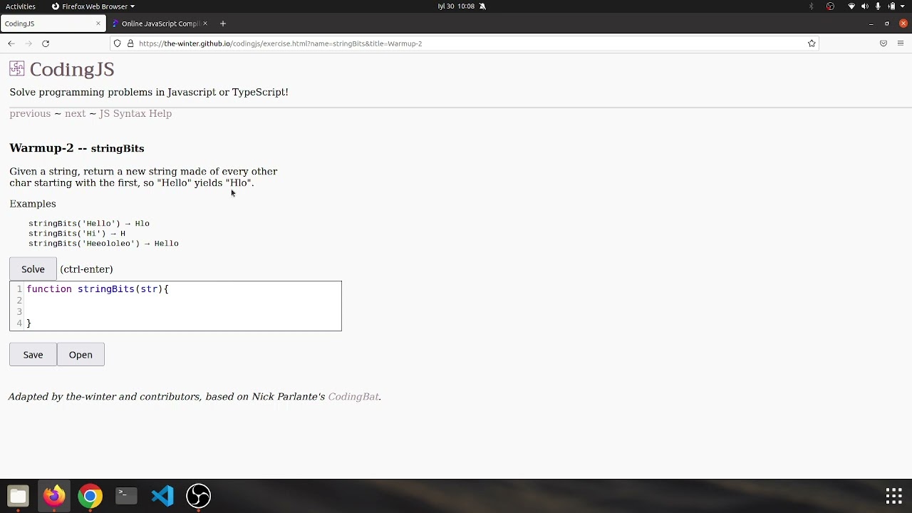 Warmup 2 stringBits Javascript solution