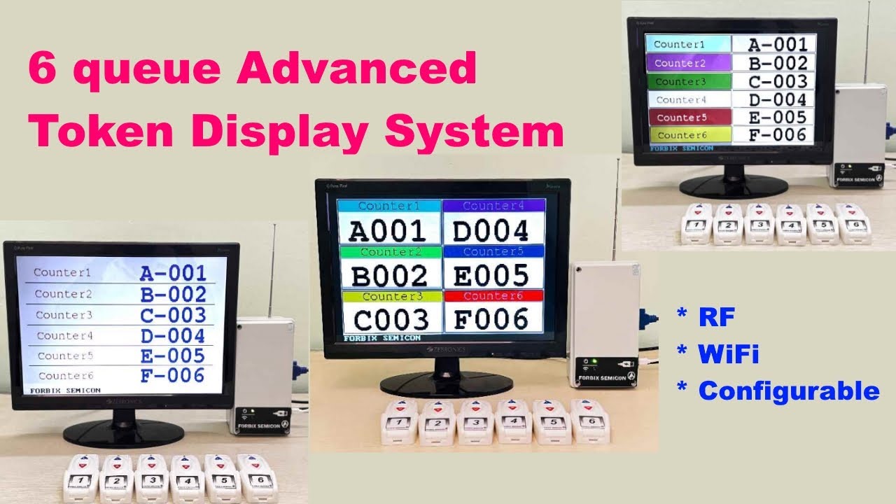 Token Display Queue Management System for 6 counters, Smart display with Wireless Remote Controller