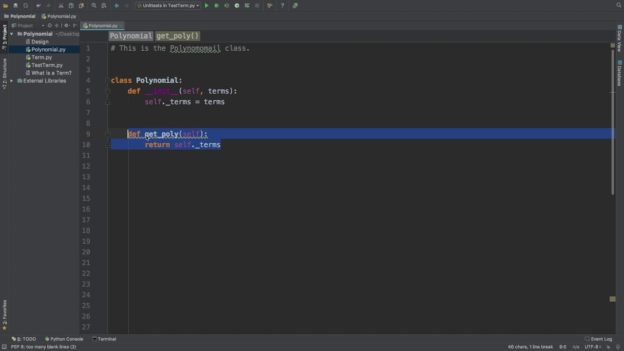 Python Polynomial Multiplier App  - 4 - Review + Implanting the class Polynomial