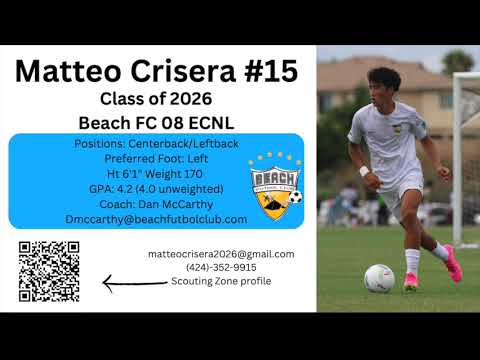 Matteo Crisera | Class of 2026 | 2023 Fall Highlights | Beach Fc 08 ECNL
