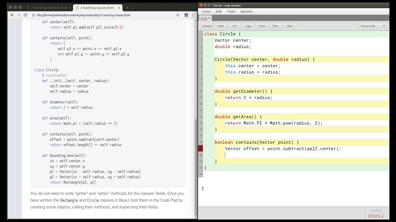 Java: writing a Circle class